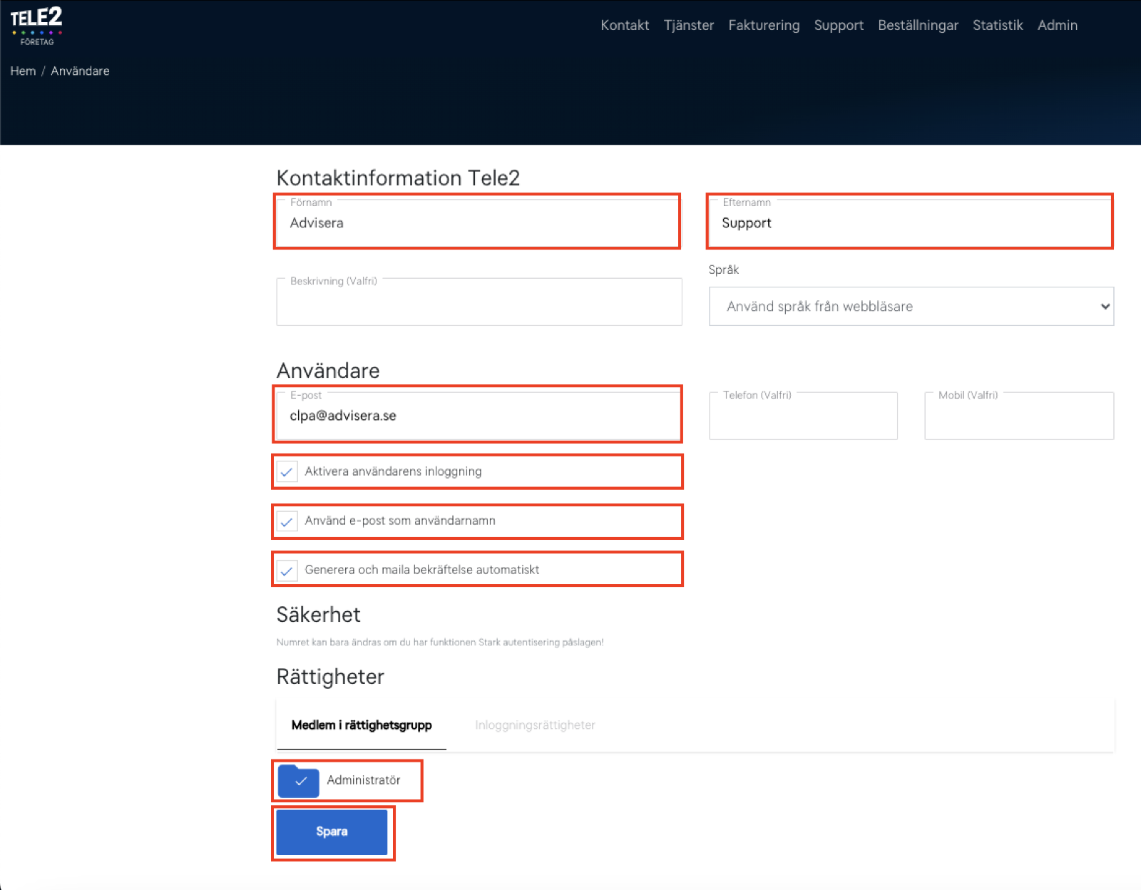 Bjud in användare till TSO – Advisera Support